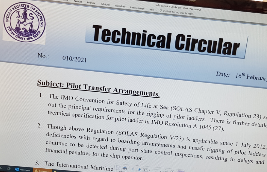 Technical Circular on pilot boarding arrangements by Indian Register of ...